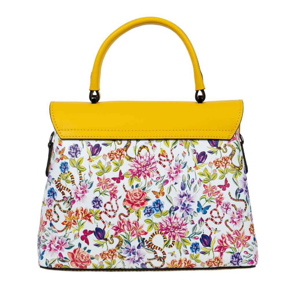 Geanta dama piele galben/flori multicolor GF1573
